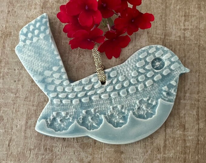 Celadon Green Lace Bird Ornament, Bird Ornament, Handmade Ornament ...