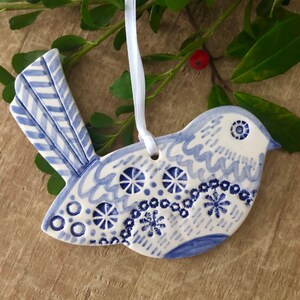 Blue Bird Ornament, Delft Blue and White, Handmade Ornament, Ceramic ...