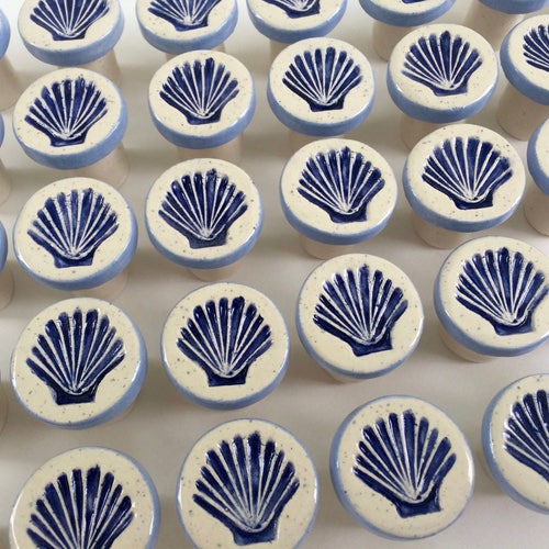 Scallop Shell Knob Shell Drawer Pull Nautical Knobs Blue - Etsy