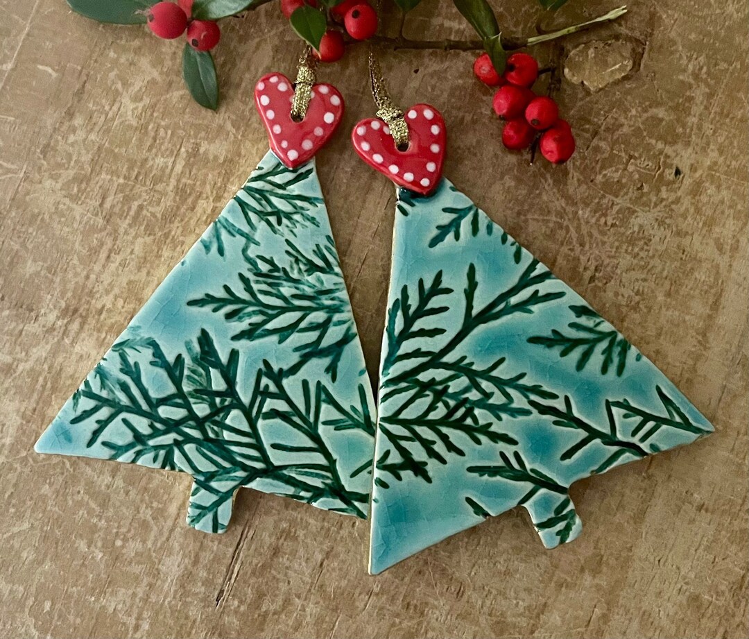 Nature Imprinted Christmas Tree Ornaments Ceramic Ornaments - Etsy UK