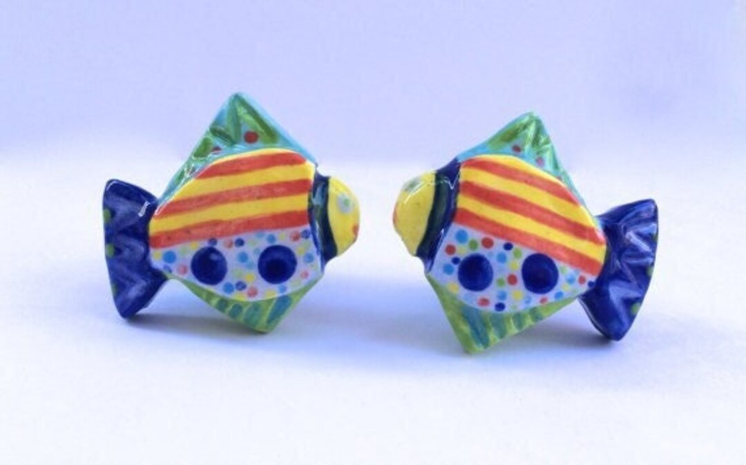 Colorful Fish Knob, Ceramic Fish Knob, Fish Drawer Pull, Nautical Knob ...