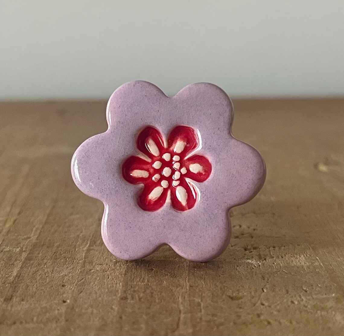 Handmade Lavender and Red Ceramic Flower Knob, Furniture Hardware - Etsy