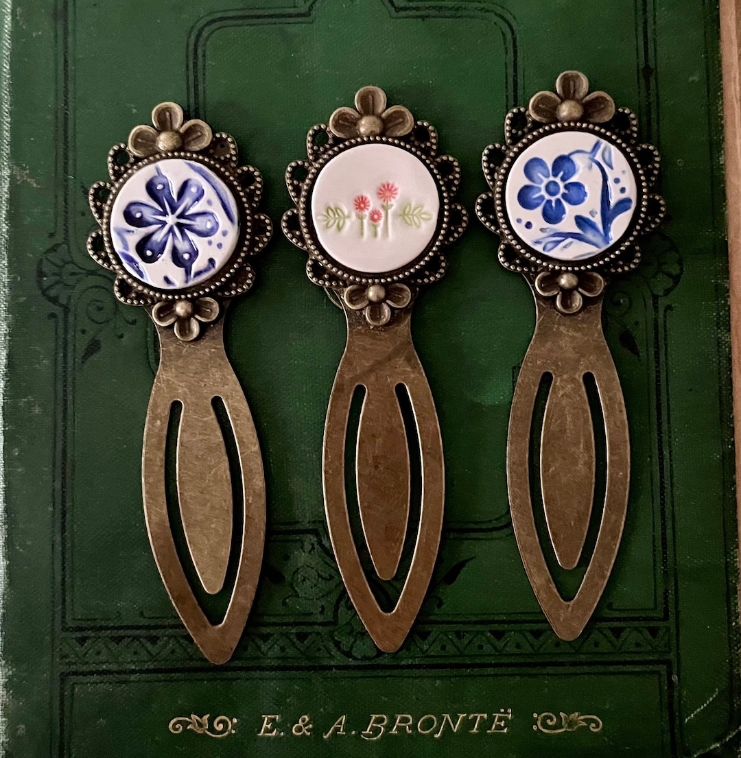 Handmade Floral Ceramic Bookmark: Antique Brass Reader Gift - Etsy