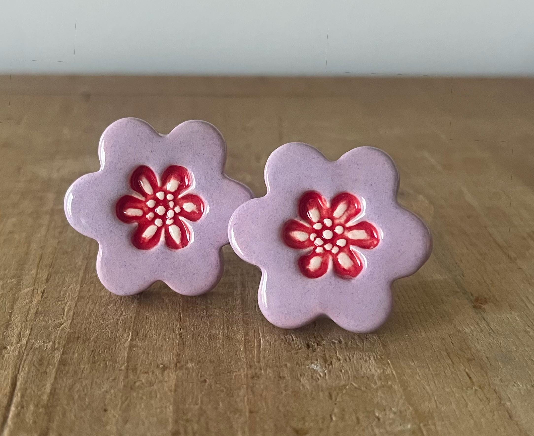 Handmade Lavender and Red Ceramic Flower Knob, Furniture Hardware - Etsy