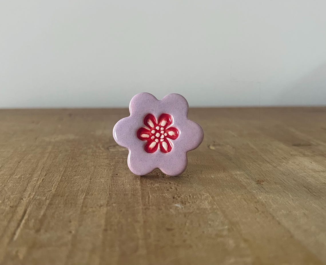Handmade Lavender and Red Ceramic Flower Knob, Furniture Hardware - Etsy
