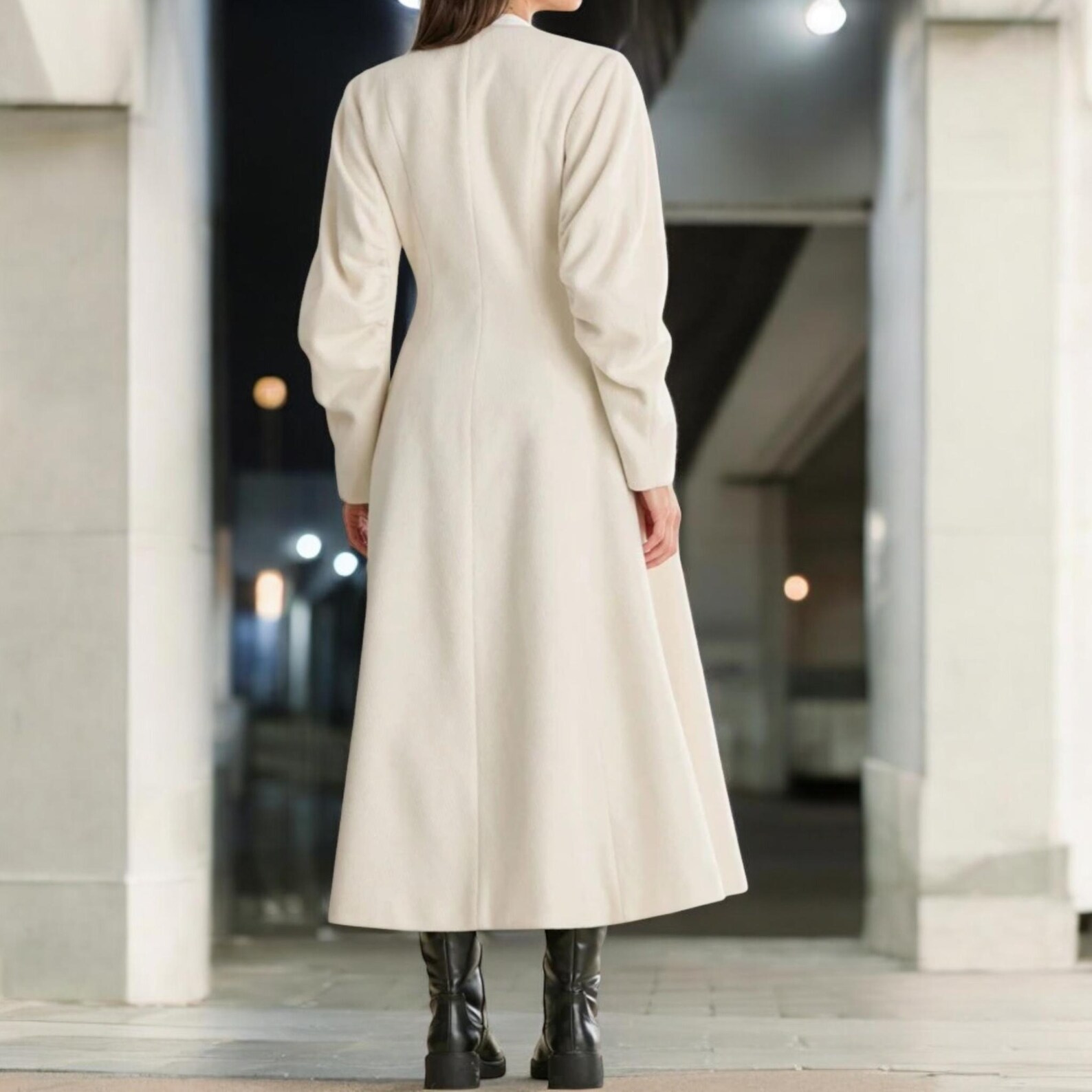 Elegant Retro Classic Long Cream Coat | Fitted | Cozy | Chic | Buttoned ...
