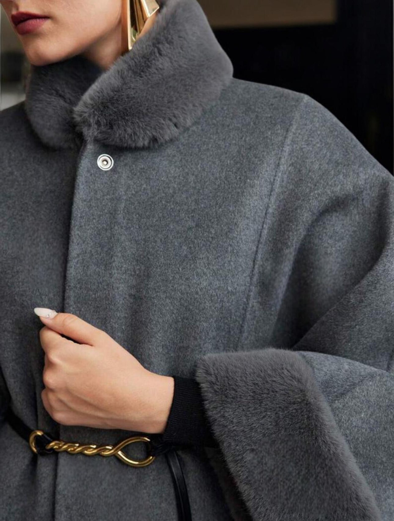 Retro Style Short Grey Wool Coat | Oversized | Overcoat | Fluffy ...
