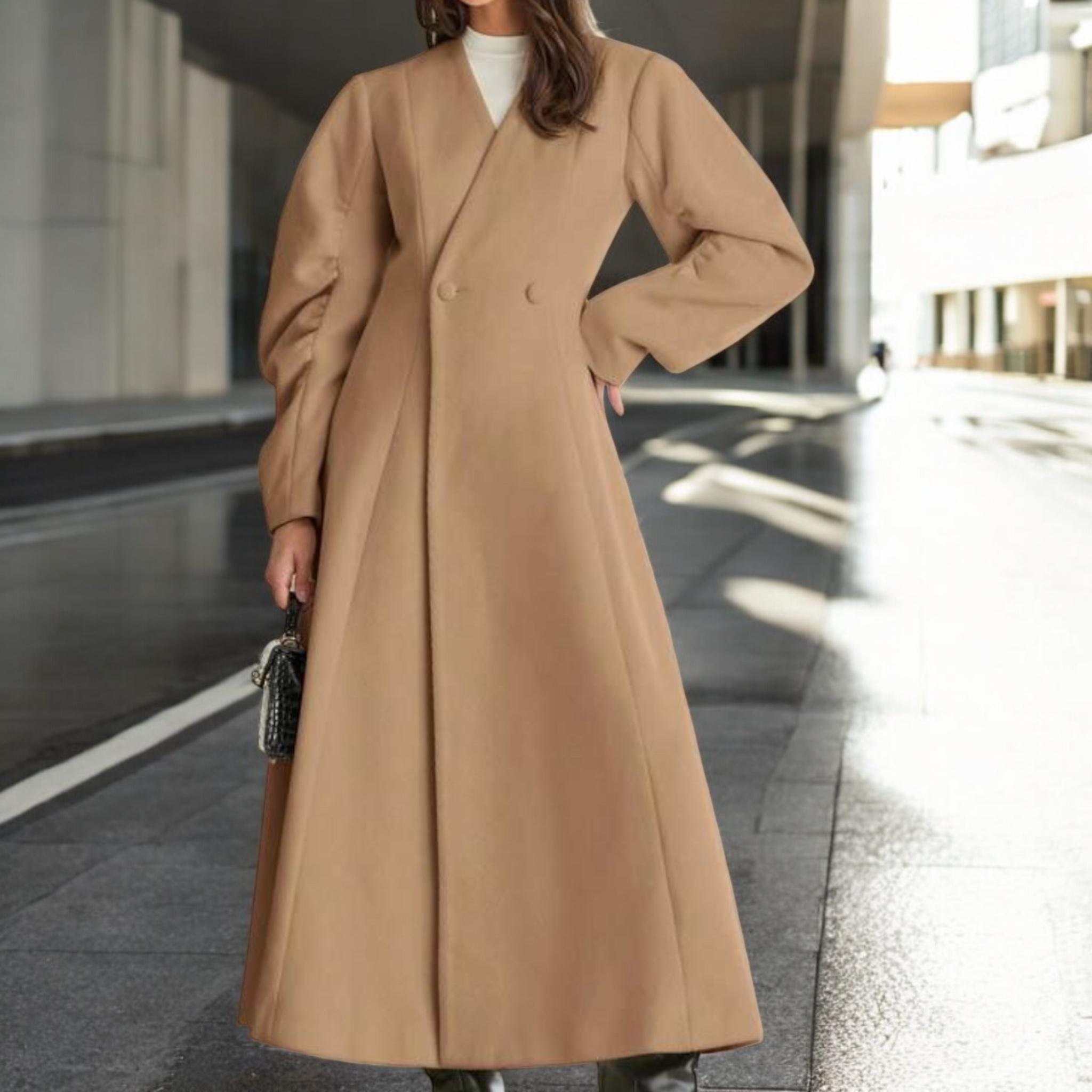 Elegant Retro Classic Long Cream Coat | Fitted | Cozy | Chic | Buttoned ...