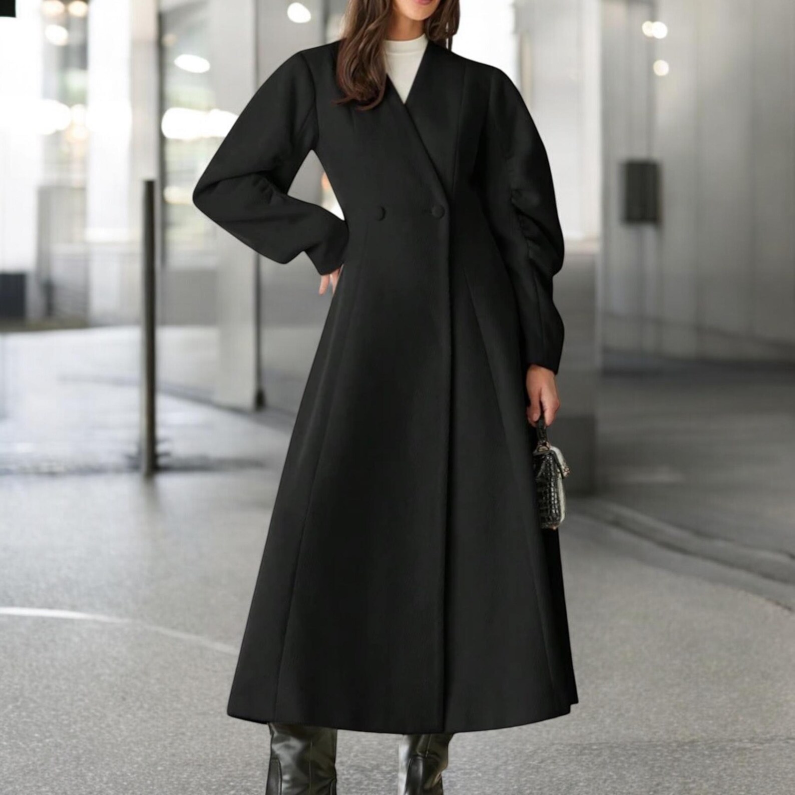 Elegant Retro Classic Long Cream Coat | Fitted | Cozy | Chic | Buttoned ...