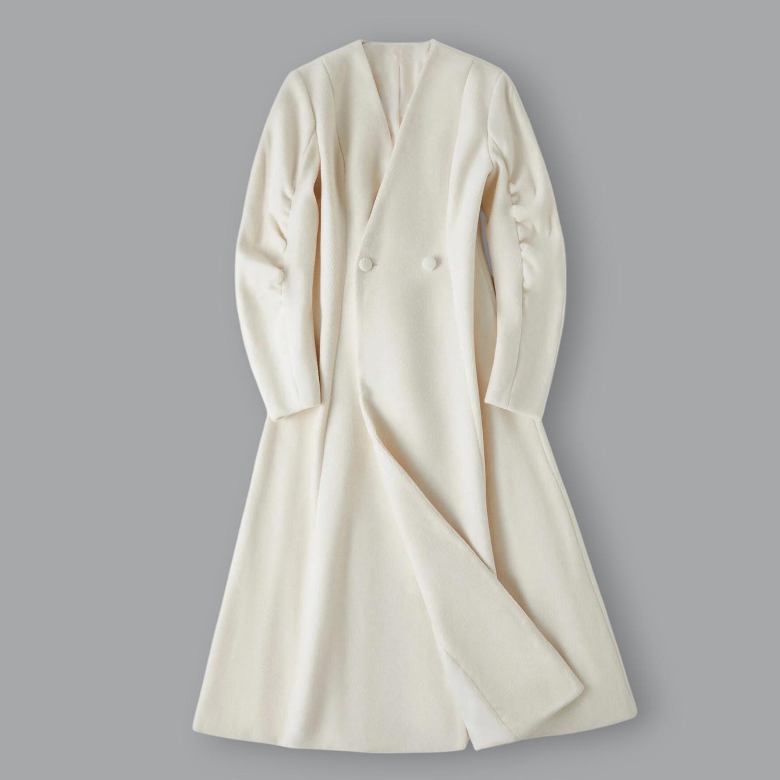Elegant Retro Classic Long Cream Coat | Fitted | Cozy | Chic | Buttoned ...