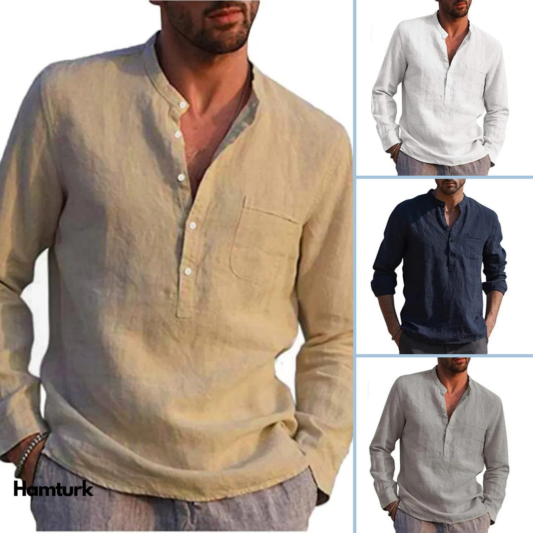 Linen Shirt for Men Basic Mens Linen Shirt Classic Linen Shirt With ...
