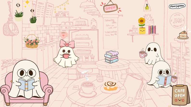 Ghost Cafe | Desktop Background | Streamer | Scene | Overlay | Twitch ...