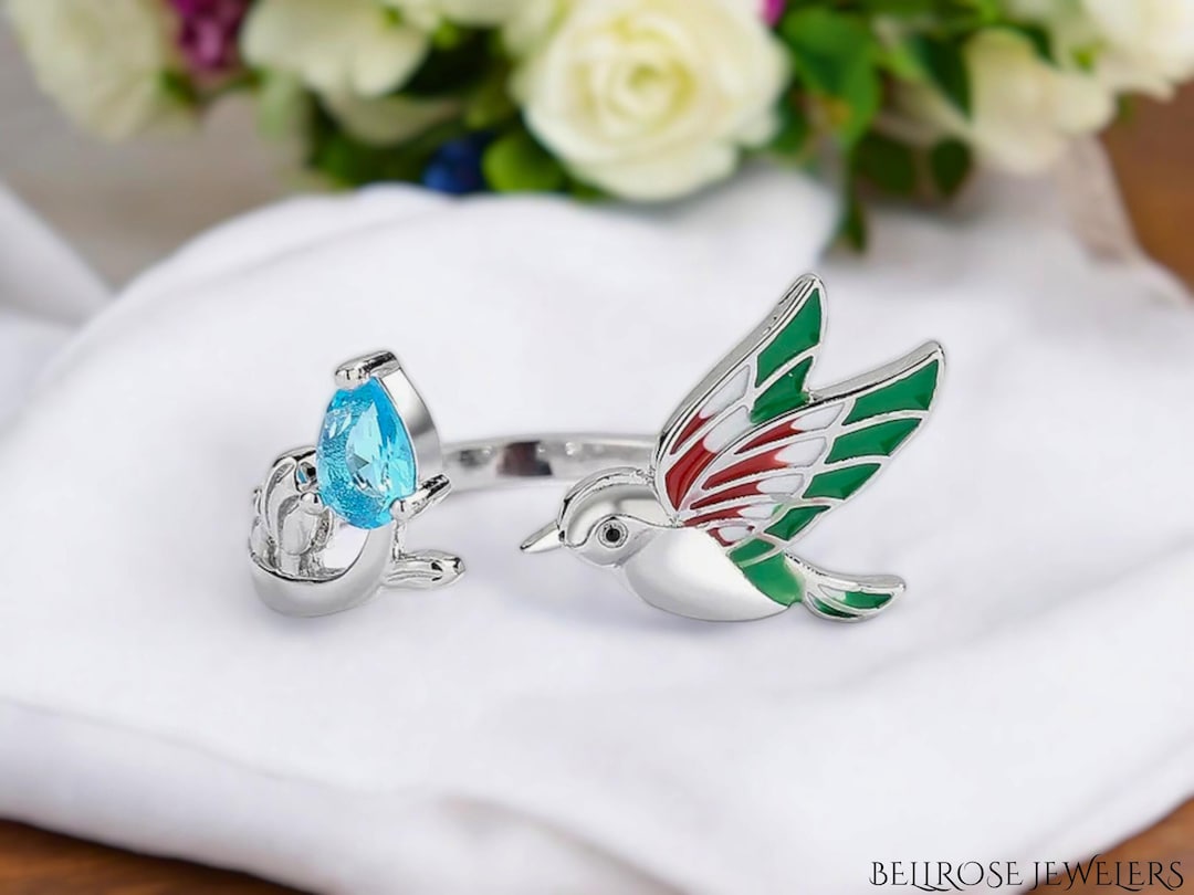Blue Diamond Bird Ring and Earrings | Silver Animal Adjustable Ring ...