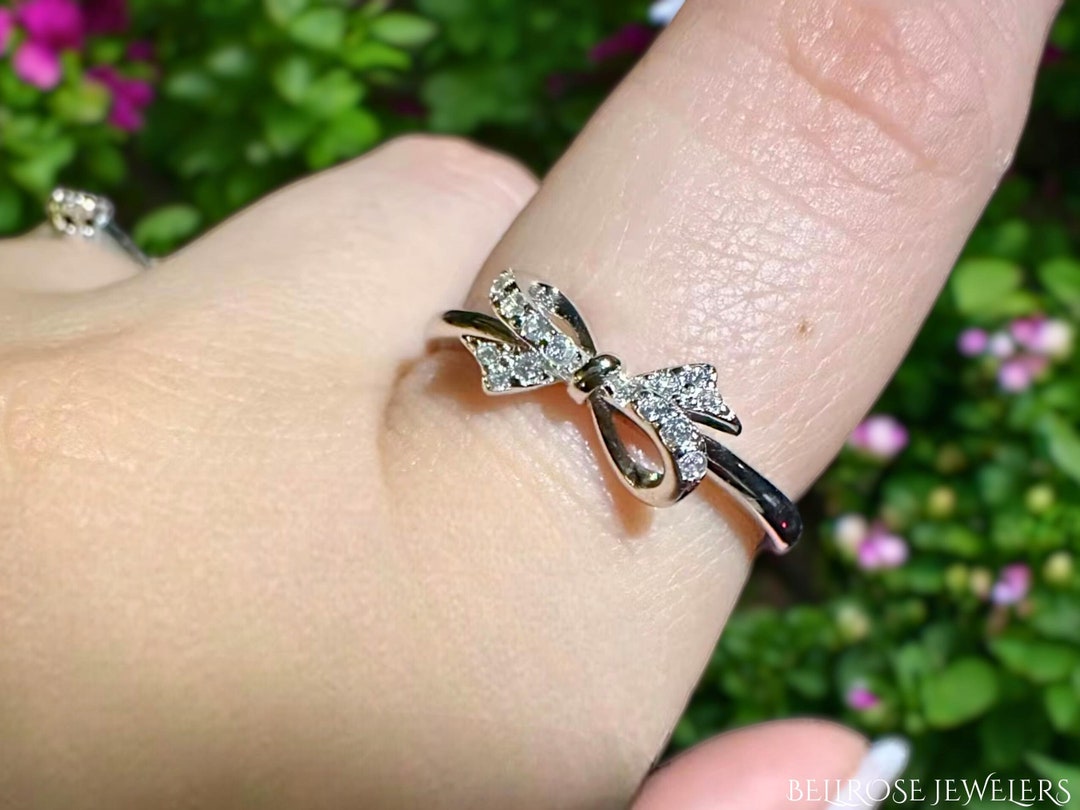 Silver Bow Ring ~ Knot CZ Diamond Ring ~ Ribbon Jewelry ~ Cute Dainty Bowknot Ring ~ Minimalist ...
