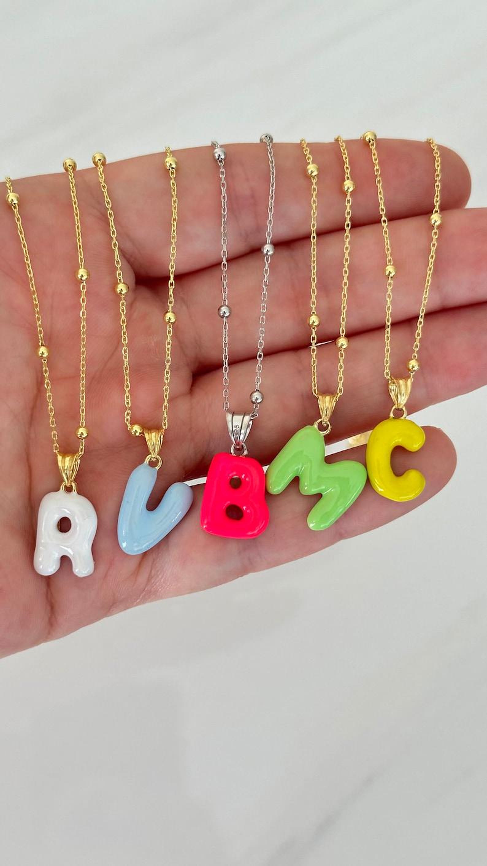 Enamel Initial Necklace, Bubble Letter Necklace, 3D Puff Letter ...