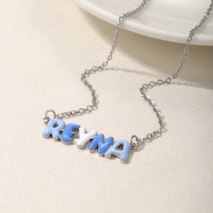 Enamel Bubble Letter Name Necklace, Custom Handmade 18K Gold Jewelry ...