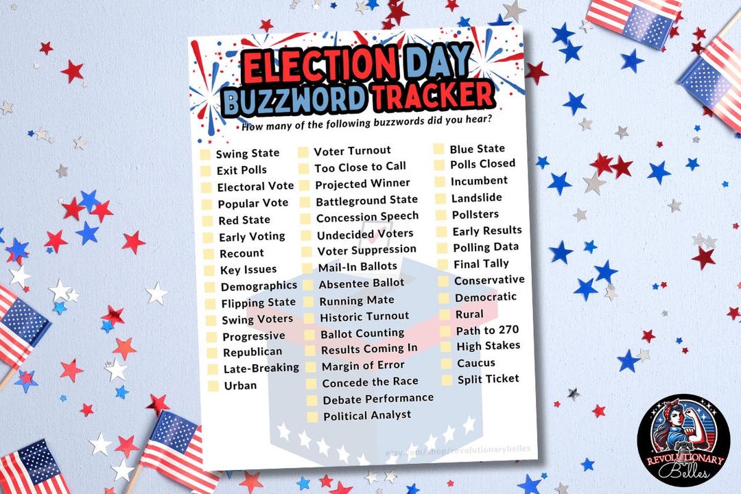 Presidential Election Night Buzz Word Bingo Checklist Printable – Fun ...