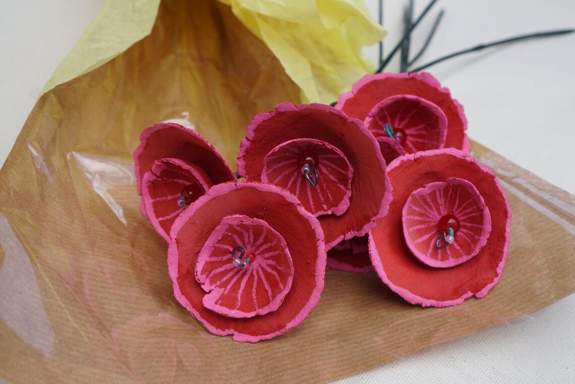 Two Toned Pink - Handmade Recycled Paper Clay / Mache / Pulp Flowers - Etsy