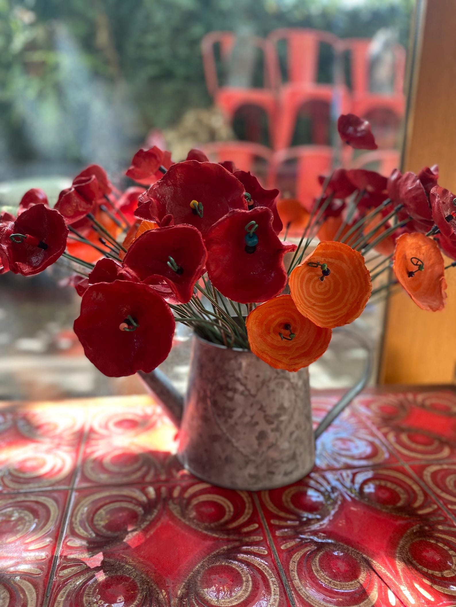 Red and Orange Poppies and Pansies - Handmade Recycled Paper Clay Mache ...