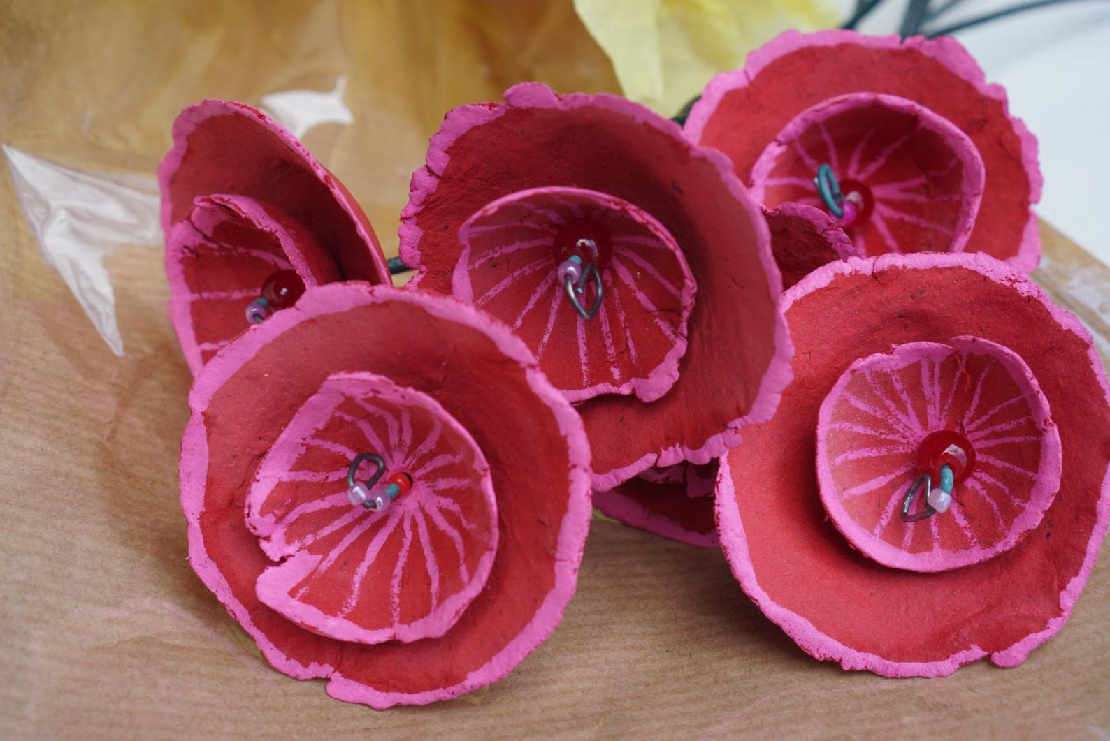 Two Toned Pink - Handmade Recycled Paper Clay / Mache / Pulp Flowers - Etsy