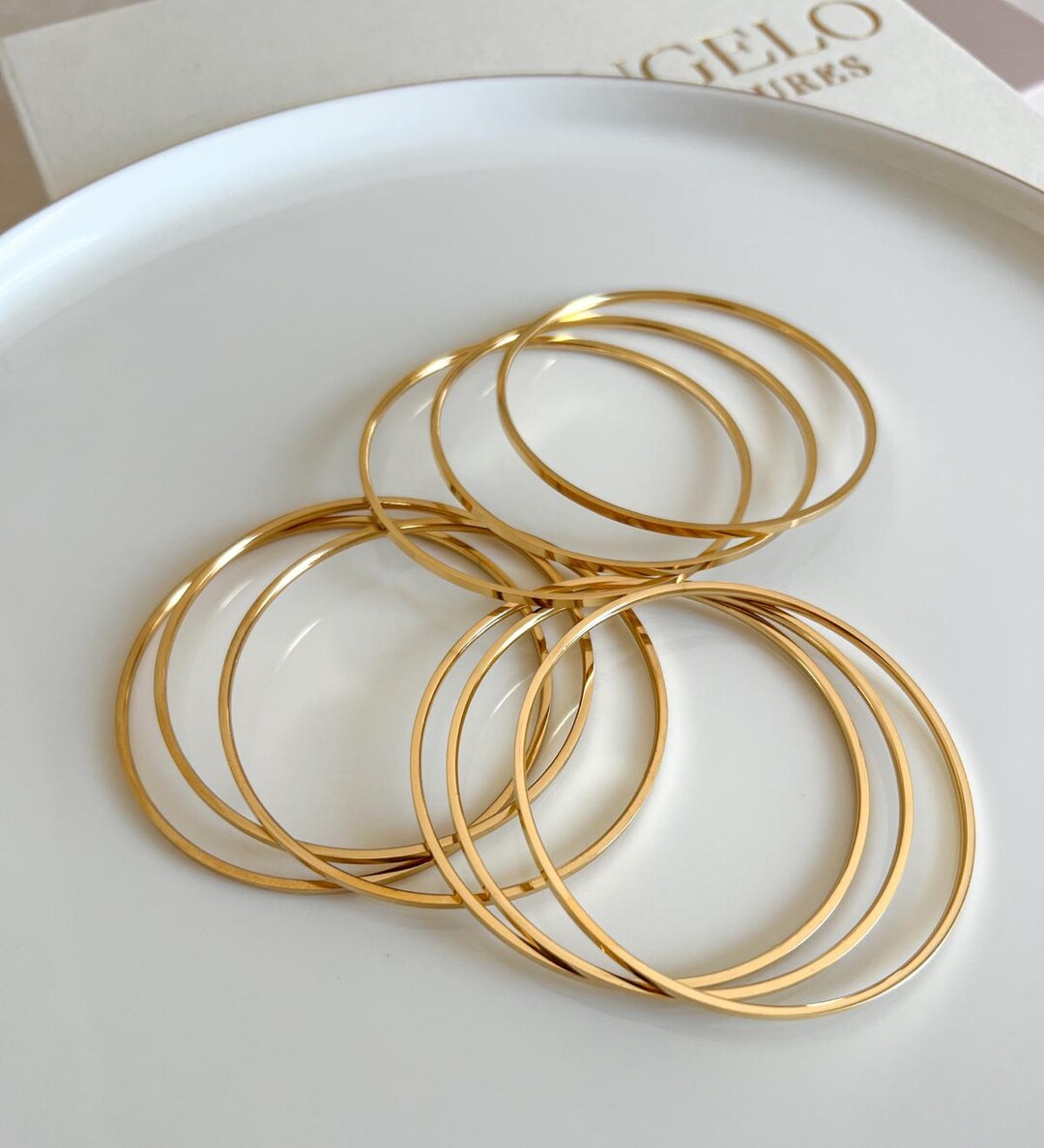 Set of Three Hammered Gold Bangles, Thin Gold Filled Bangle Set of 3 ...