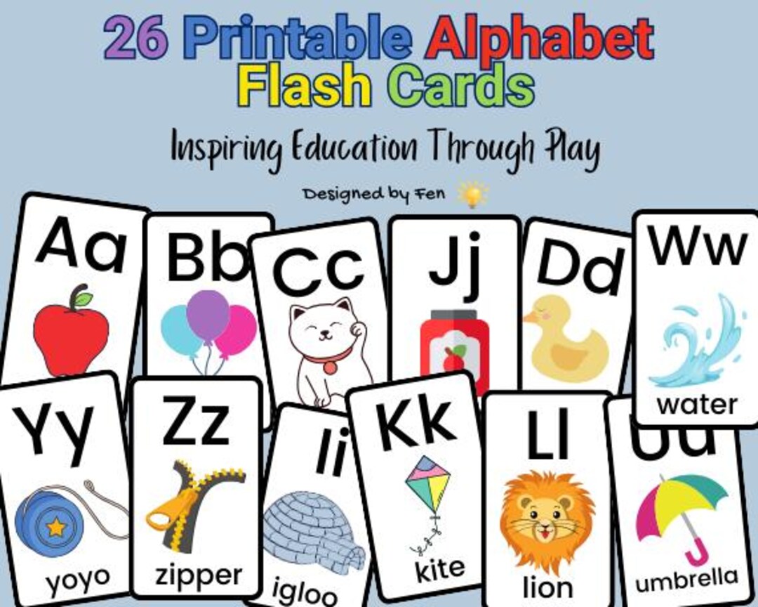 ABC Flash Cards for Kids Printable Alphabet Flashcards Toddler Gift ...