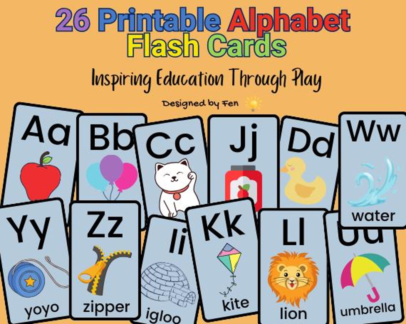 ABC Flash Cards for Kids Printable Alphabet Flashcards Toddler Gift ...