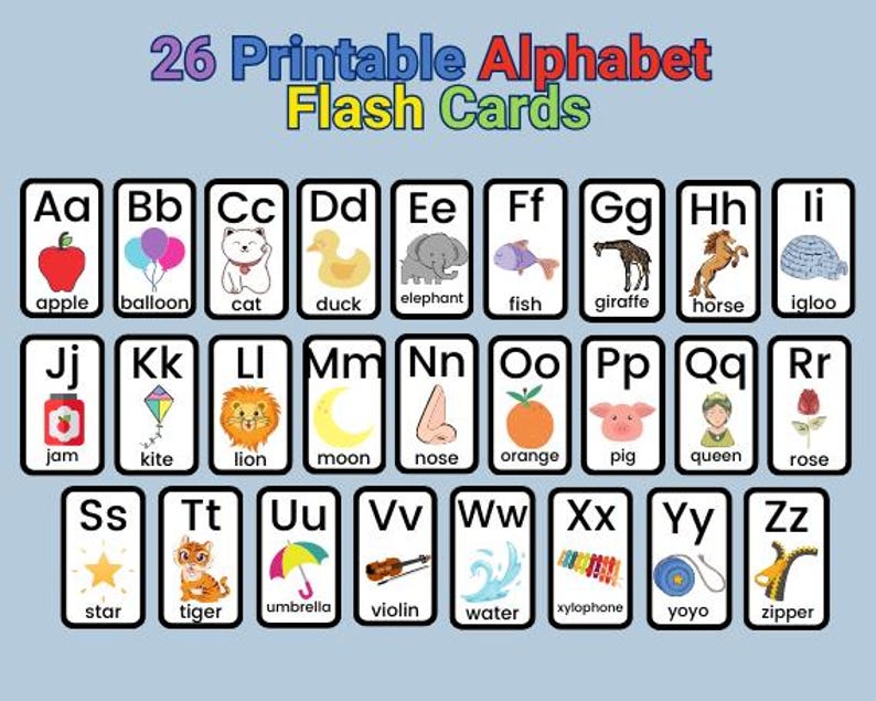 ABC Flash Cards for Kids Printable Alphabet Flashcards Toddler Gift ...