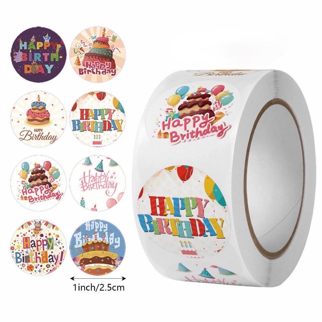Colourful Happy Birthday Stickers, Round Birthday Gift Labels, 25mm ...