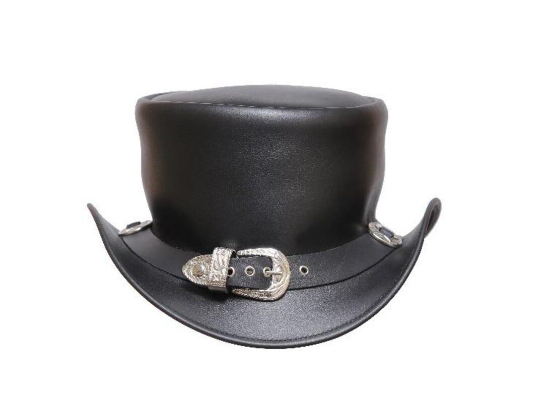 Black Leather Hat Conchos Band Steampunk Top Hat Gothic Leather Hat ...