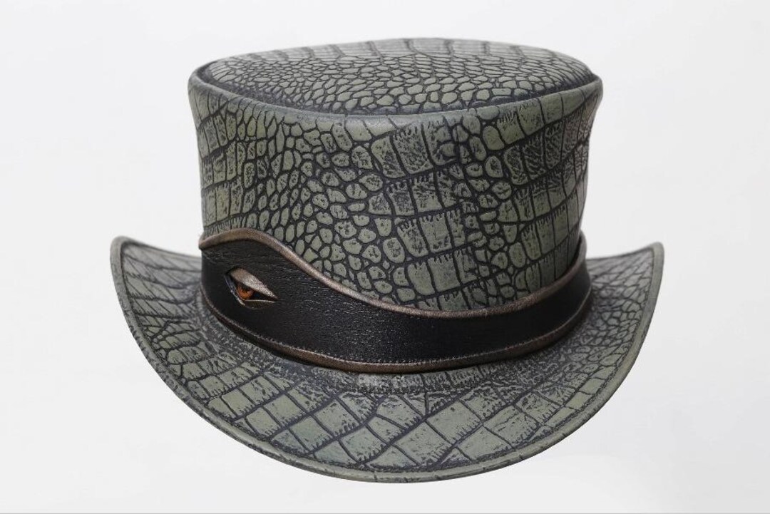 Green Leather Hat Eye Band Steampunk Top Hat Gothic Leather Hat ...