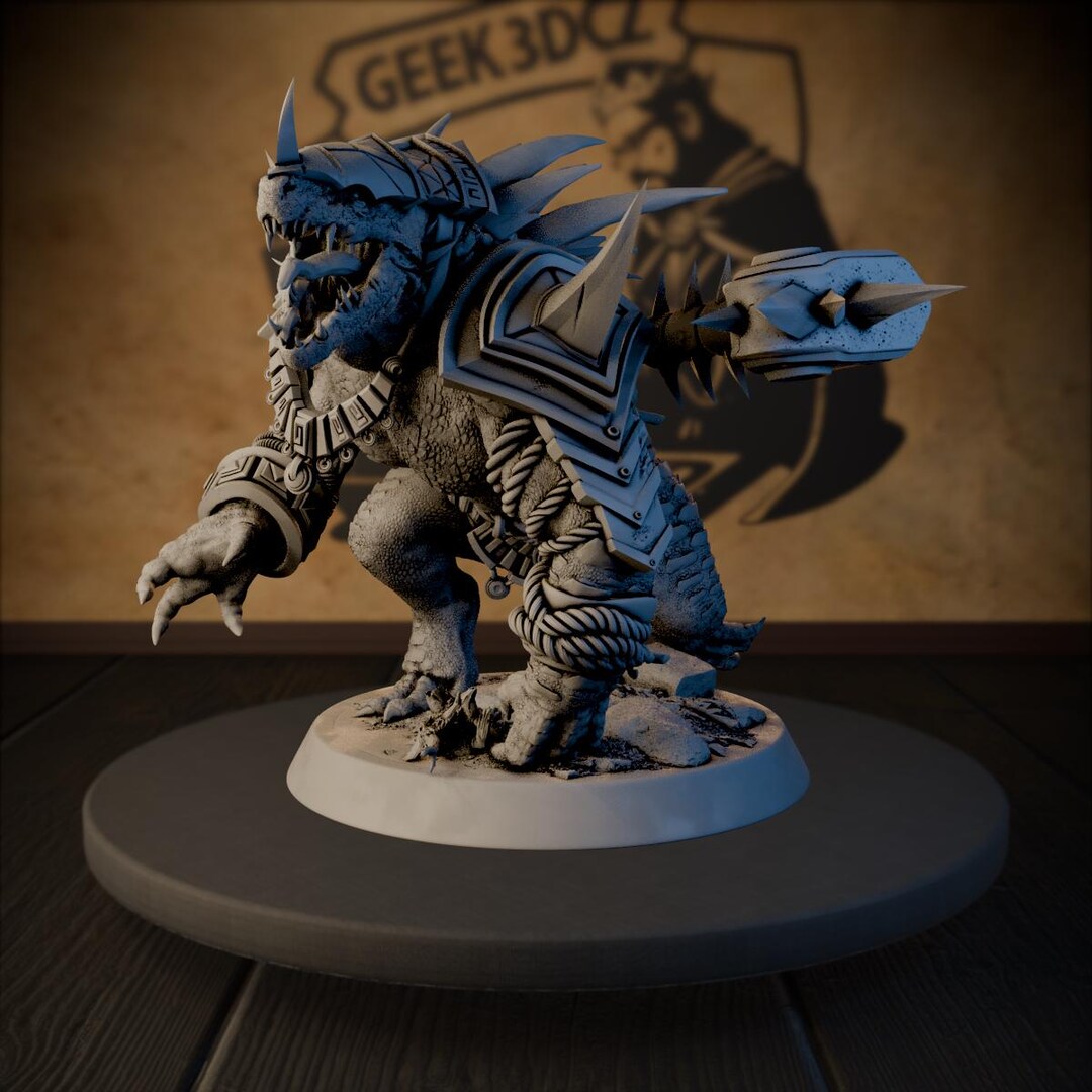 Lizardman Marauder, Crouching Axeman Figure Mini by Rescale Miniatures ...