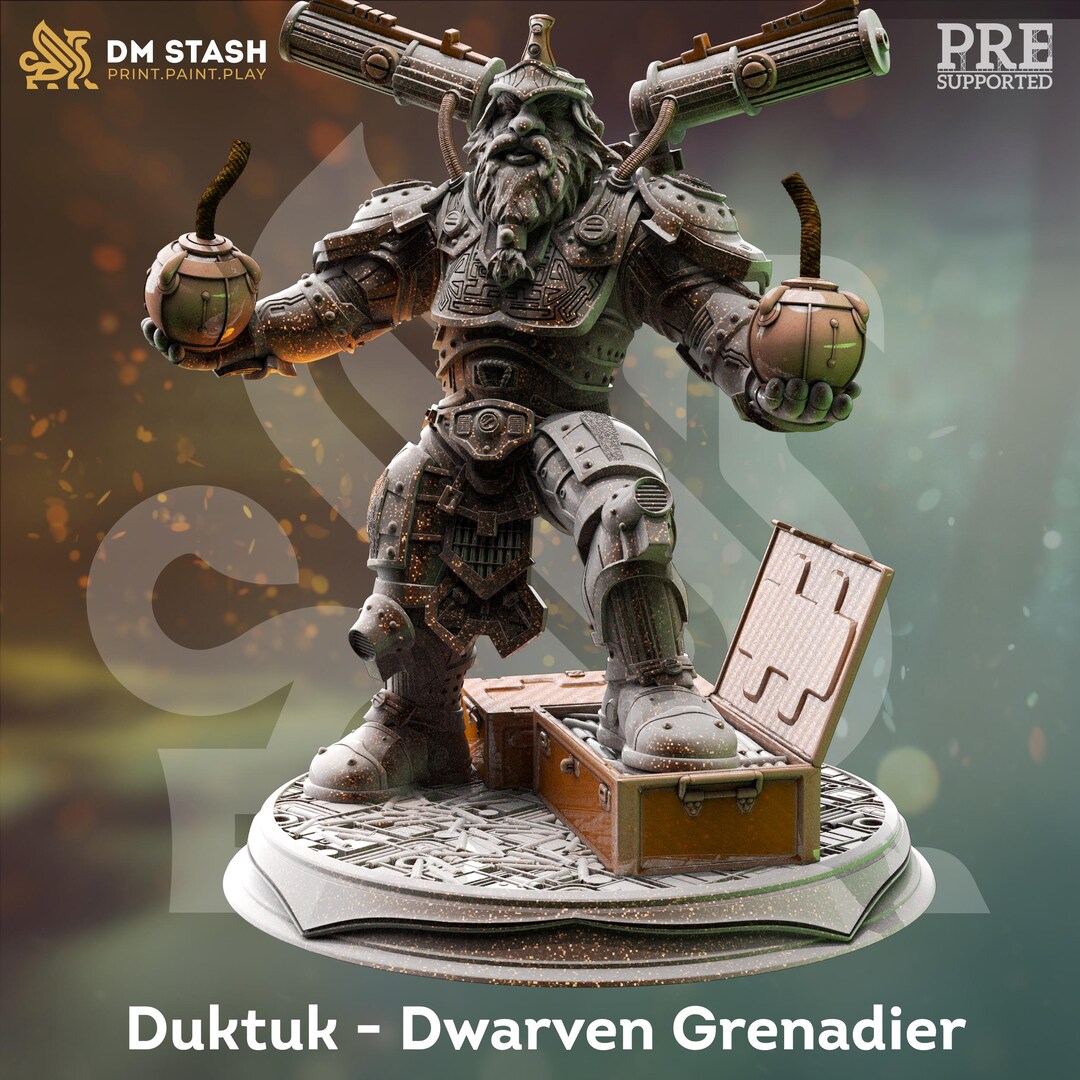 Grenadier Dwarf Miniature, Duktuk Dwarven Grenadier by DM Stash, 28 32 ...