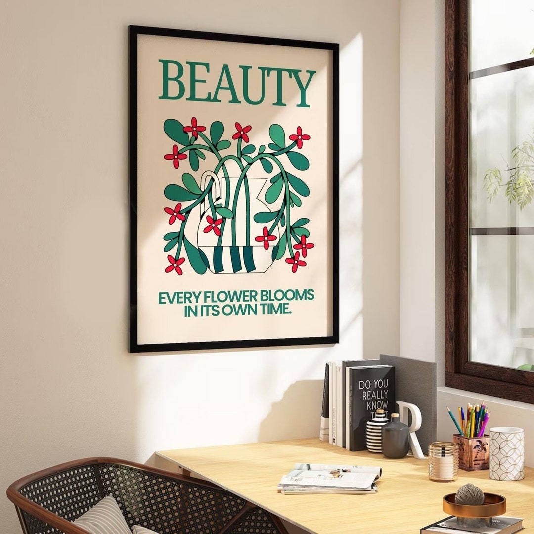 Retro Flower Poster | RED Floral Prints | Trendy Flower Room Decor - Etsy