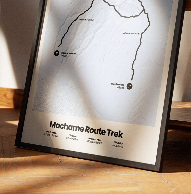 Machame Route Trek Map 13x19 in Mount Kilimanjaro Trekking Poster ...