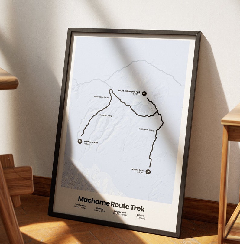 Machame Route Trek Map 13x19 in Mount Kilimanjaro Trekking Poster ...