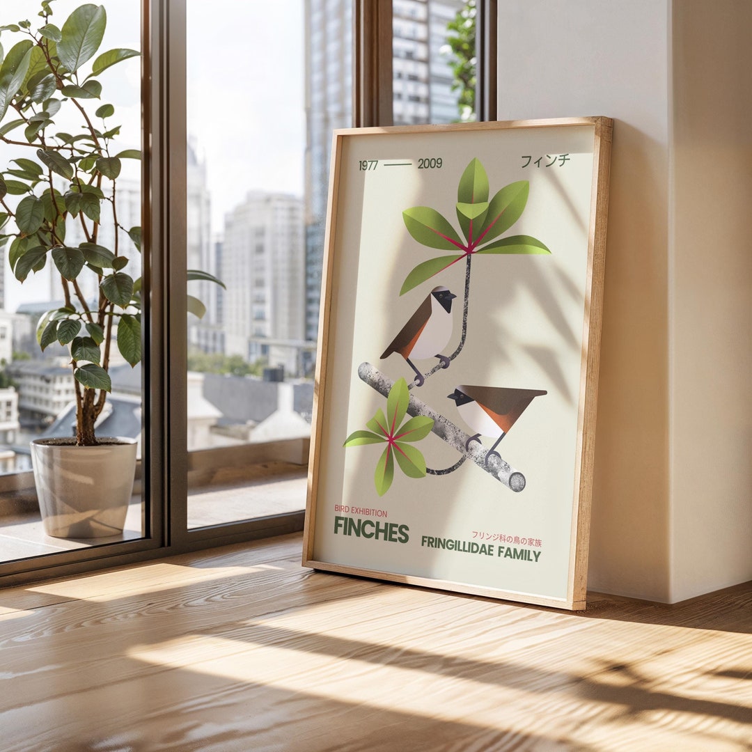 Finch Bird Poster Retro Midcentury 1960s Illustration Print Finch ...