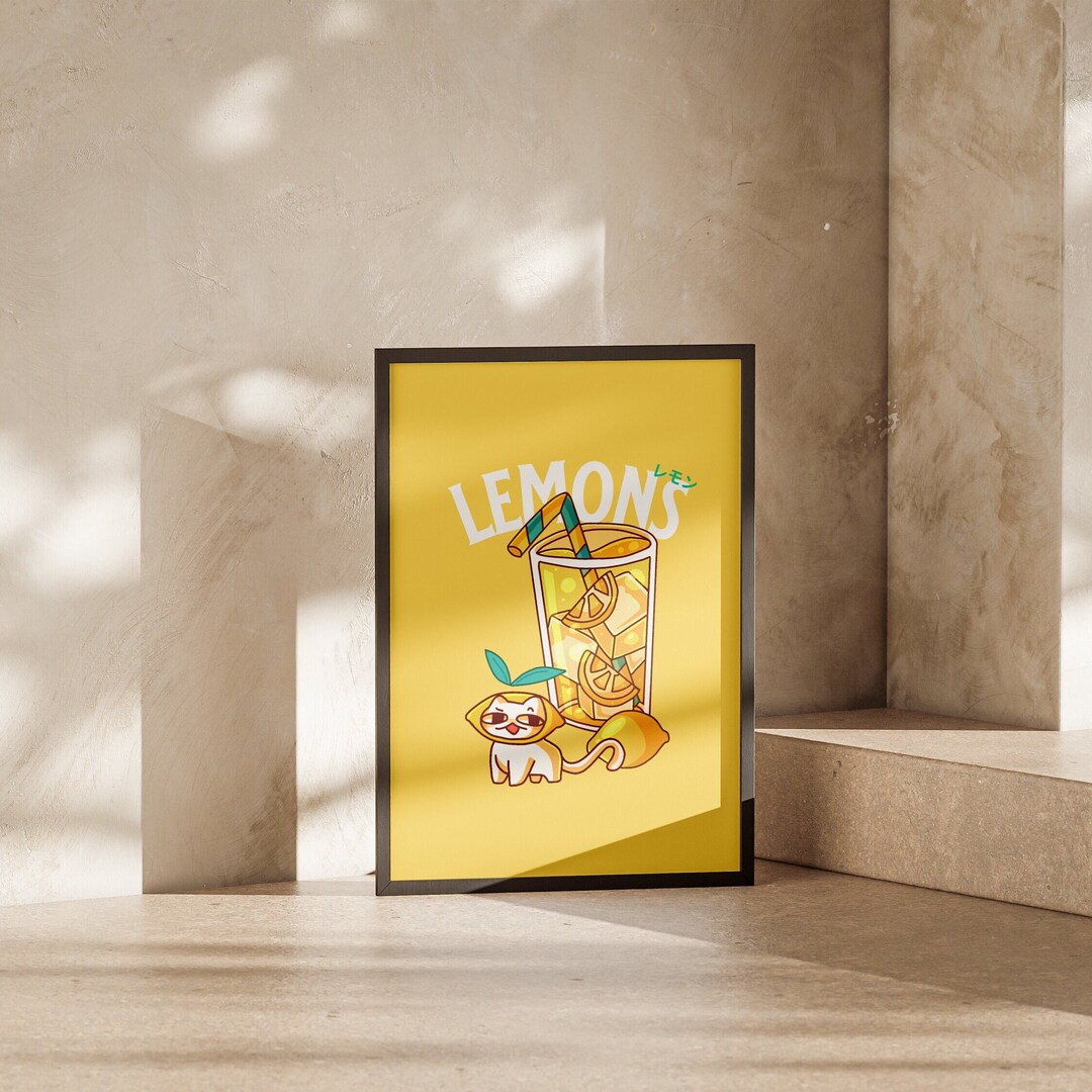 Lemon Cat Poster Fruit Cat Wall Decor Yellow Cat Art Gift - Etsy