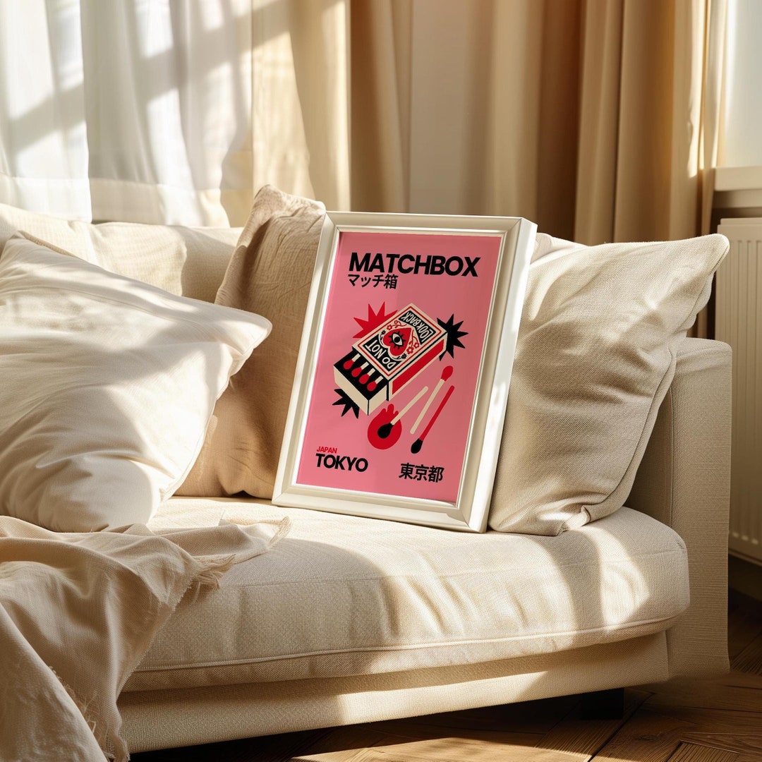 Japanese Matchbox Prints | Pink Matchbox Poster | Retro Match Box Gift ...