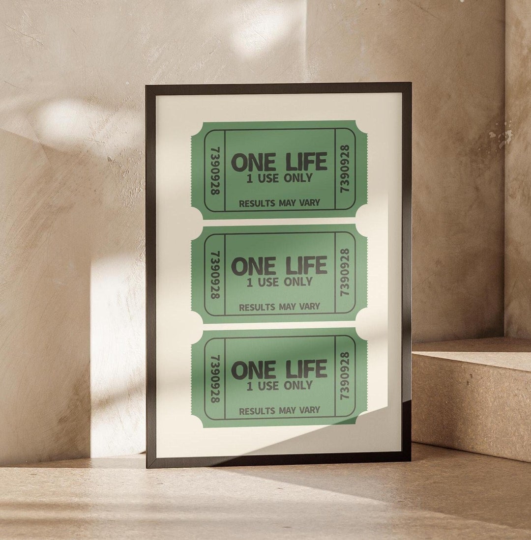 Ticket Poster | ONE LIFE Ticket Print | Retro Vintage Ticket Wall Art ...