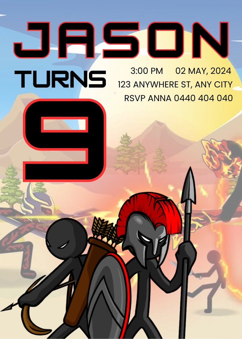 Invitación de cumpleaños de Stick War Legacy, cumpleaños de niño ...