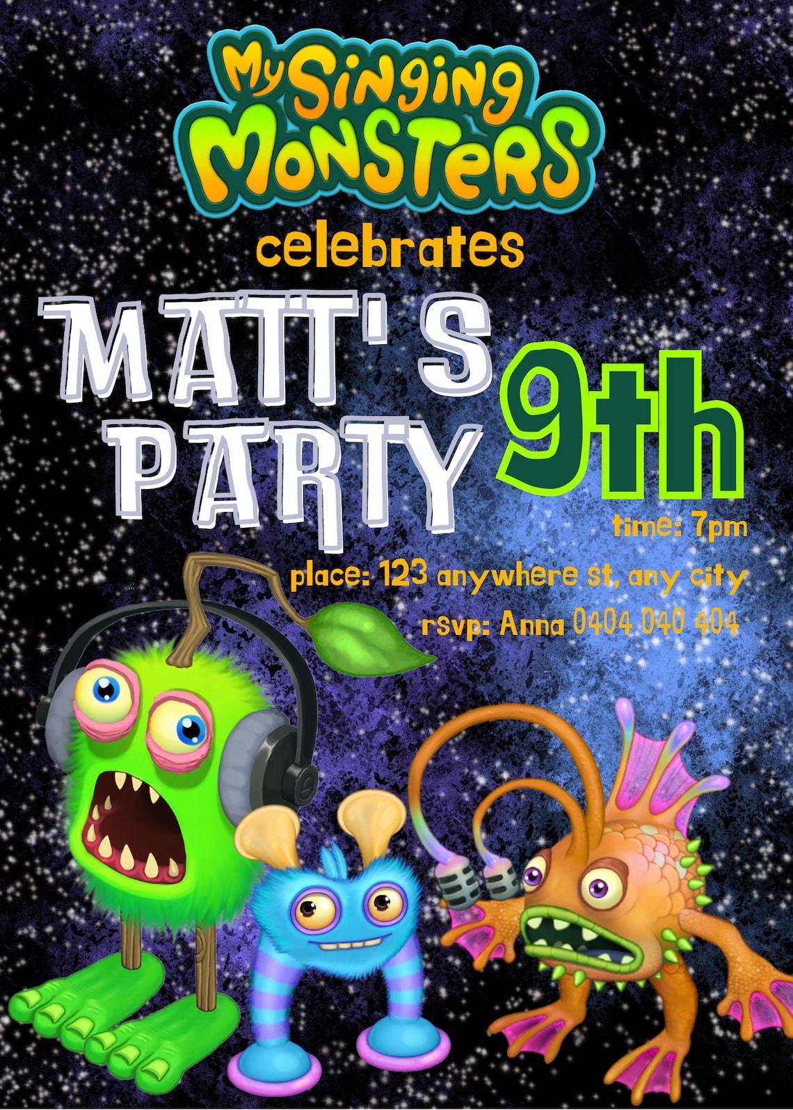 My Singing Monsters Birthday Invite, Boy Birthday, Girl Birthday ...
