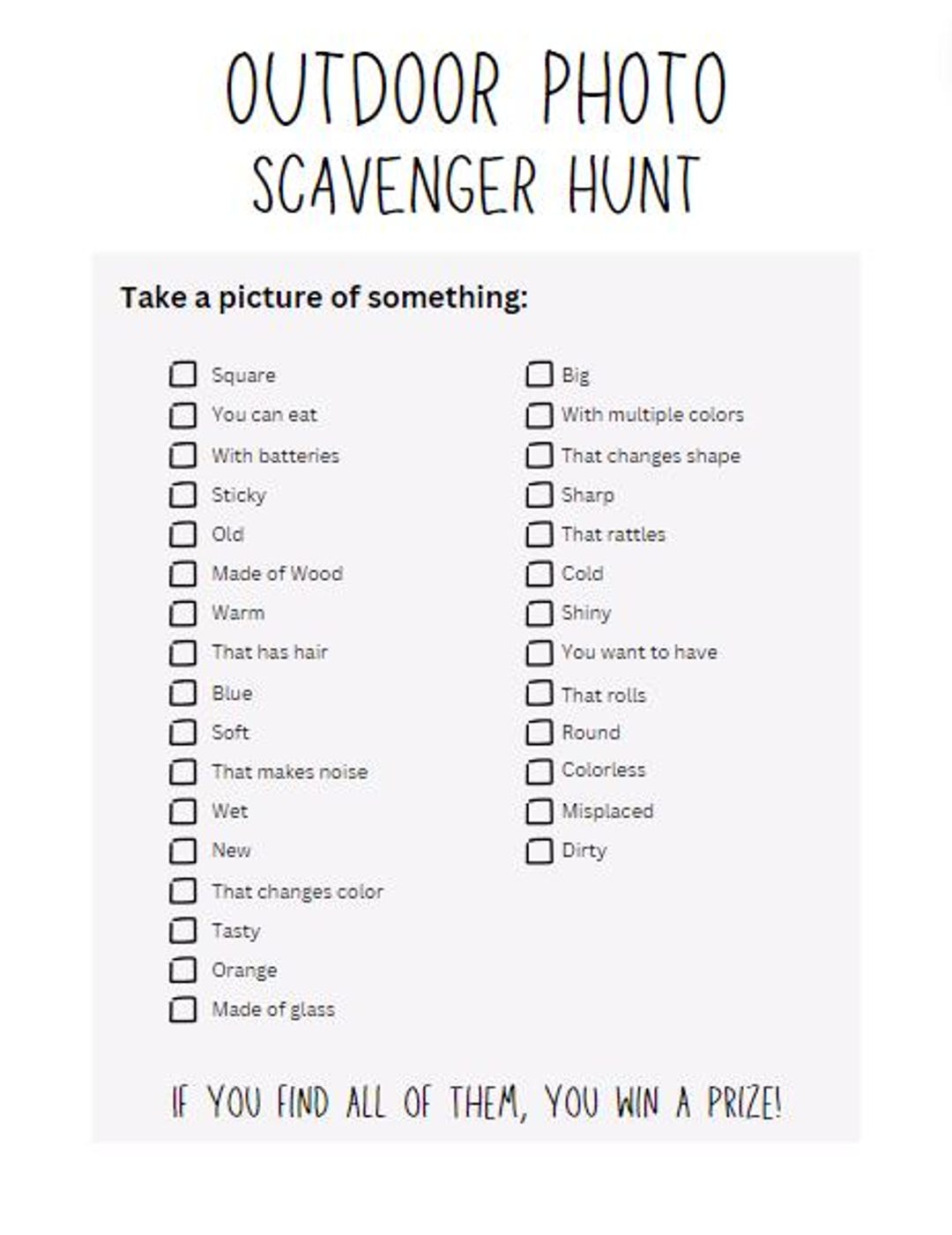 Outdoor Photo Scavenger Hunt Template - Etsy