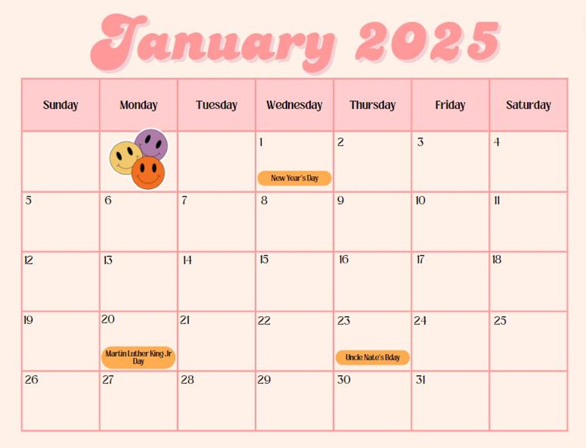 2025 Retro Wall Calendar Template - Etsy