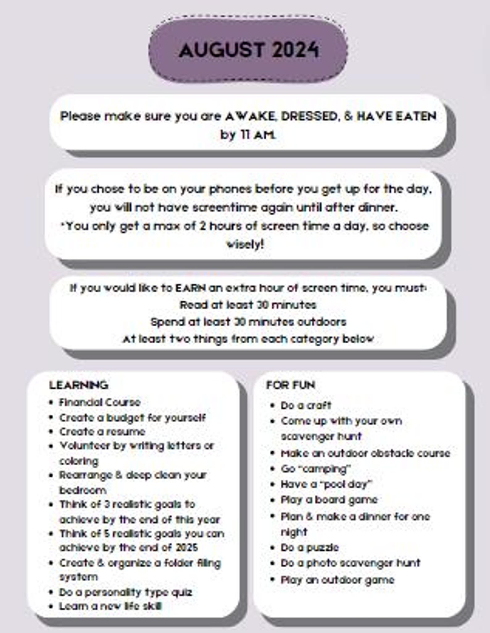 Kids Busy Summer List Template - Etsy