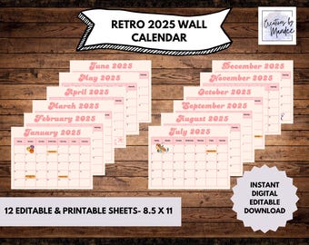 2025 Retro Stripe Printable 2025 Calendar | Fun Bold Wall Calendar ...