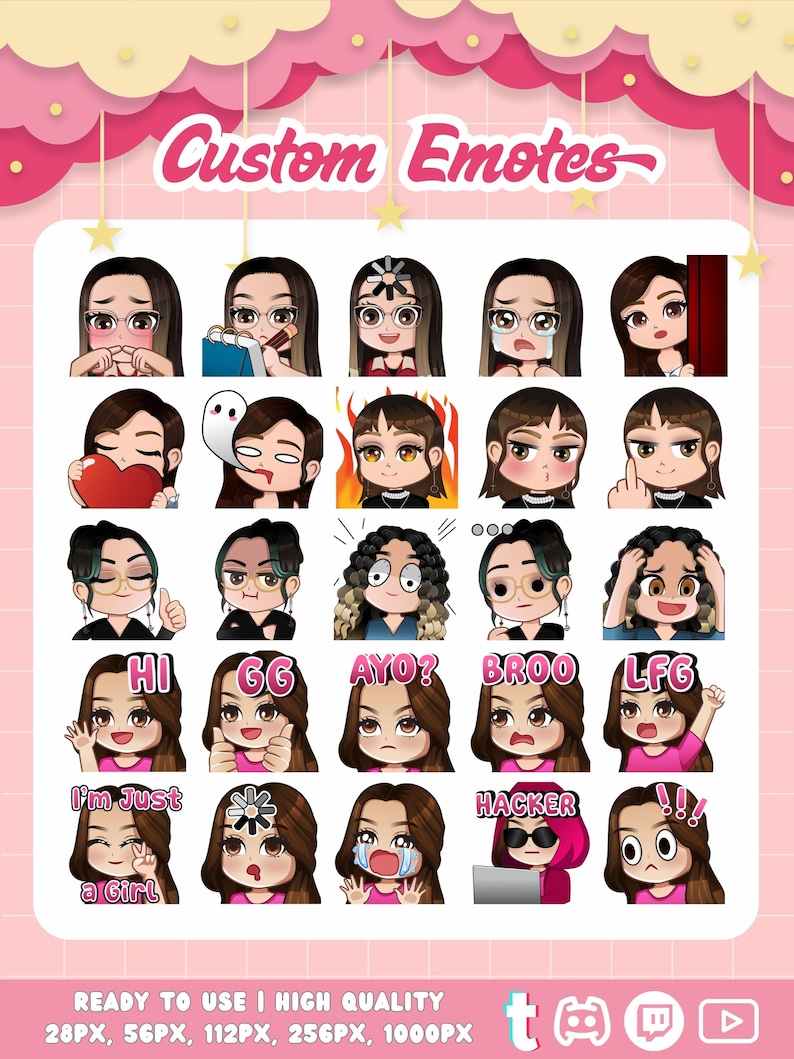 Custom Chibi Emotes Animated Emotes: 20 Pack for Twitch, Tiktok, Discord, Youtube - Etsy