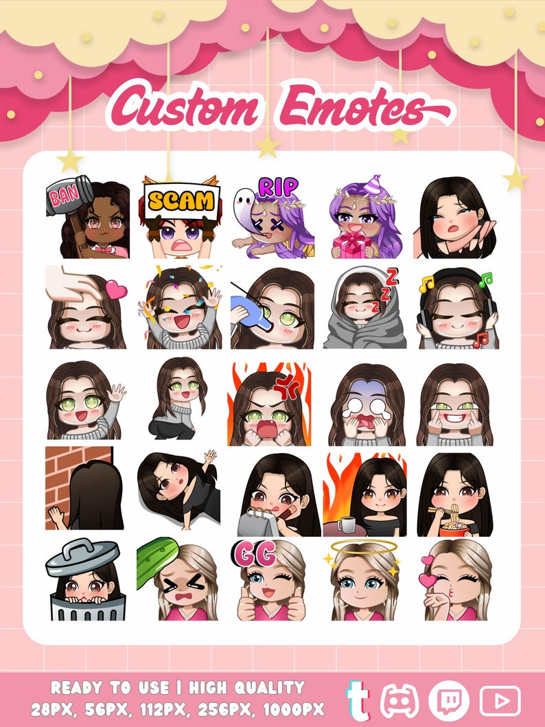 Custom Chibi Emotes Animated Emotes: 20 Pack for Twitch, Tiktok ...