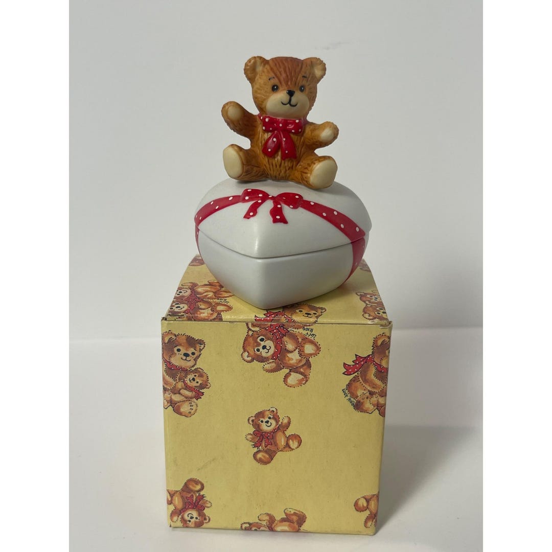 Avon Teddy Bear Heart-shaped Trinket Box With Red Bow & Gift Box - Etsy