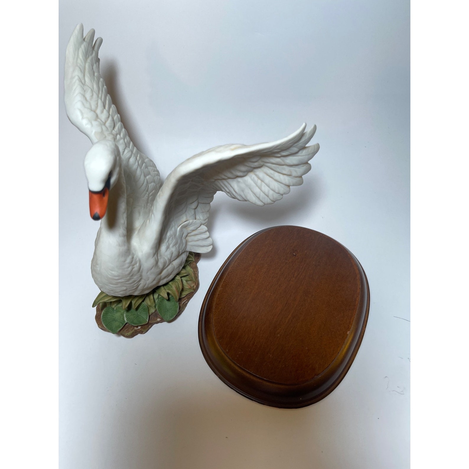 Lomoco 1992 Masterpiece Porcelain Swan Sculpture With Wooden Base - Etsy